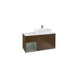 Villeroy & Boch V&B Waschtischunterschrank Abdeckplatte Gl. wh. m Finion 120cm, Reg li Oli. m Lac, Walnut veneer ; Villeroy & Boch (F141GMGN)