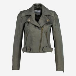 Desires Graugrüne Bikerjacke in Wildlederoptik