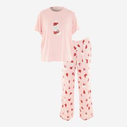 Urban Threads Rosafarbenes Pyjamaset mit Erdbeermotiv
