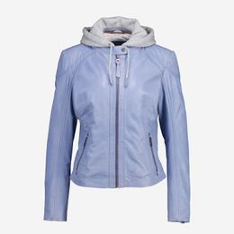 Blaue Regular Fit Bikerjacke aus Leder mit Kapuze