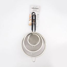 3-teiliges silberfarben-schwarzes Sieb-Set