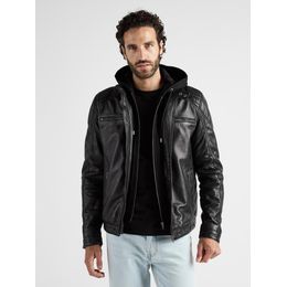Bikerjacke JCC "31024993", Herren, Gr. 46, schwarz, Obermaterial: 100% Leder, Schaf; Futter: 100% Polyester; Wattierung: 100% Polyester; Kapuze: 65% Polyester; 35% Baumwolle, mit Knopf, Jacken