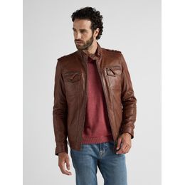 Bikerjacke JCC "1101019-2", Herren, Gr. L, braun (cognac), Obermaterial 100% Leder Lamm; Futter: 50% Polyester, 50% Baumwolle; Ärmelfutter: 100% Polyester, Jacken