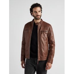 Bikerjacke JCC "EL101", Herren, Gr. 48, braun (cognac), Obermaterial: 100% Lammleder; Futter: 100% Polyester, mit Knopf, Jacken