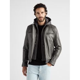 Bikerjacke JCC "993", Herren, Gr. 46, grau, Obermaterial: 100% Leder Schaf; Futter: 100% Polyester; Kapuze: 65% Polyester, 35% Baumwolle, mit Knopf, Jacken