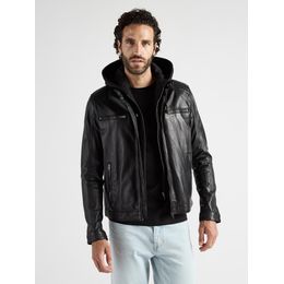 Bikerjacke JCC "993", Herren, Gr. 46, schwarz, Obermaterial: 100% Leder Schaf; Futter: 100% Polyester; Kapuze: 65% Polyester, 35% Baumwolle, mit Knopf, Jacken