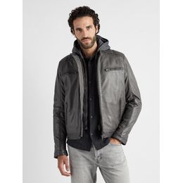 Bikerjacke JCC "31024993", Herren, Gr. 56, grau, Obermaterial: 100% Lammleder; Futter: 100% Polyester; Wattierung: 100% Polyester; Kapuze: 65% Polyester, 35% Baumwolle, mit Knopf, Jacken