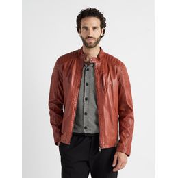 Bikerjacke JCC "31020346", Herren, Gr. 50, braun (oxy fire), Obermaterial: 100% Leder Lamm; Futter: 100% Baumwolle; Ärmelfutter: 100% Polyester, mit Knopf, Jacken