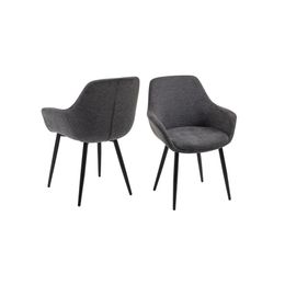 Salesfever Esszimmerstuhl 2er-Set mit Armlehnen Strukturstoff und Metall in Anthrazit | Gr.: onesize