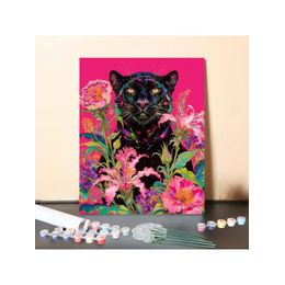 ARTNANAS DIY Malen nach Zahlen Set-"Panther im Bl&uuml;tenrausch" | Gr.: 30x40 mit Rahmen