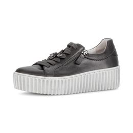 Plateausneaker Gabor, Damen, Gr. 38, grau (anthrazit), Kalbsleder, metallic, Schuhe Plateausneaker, Freizeitschuh, Halbschuh, Schn&uuml;rschuh mit Best Fitting-Ausstattung