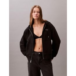 Sweatjacke Calvin Klein Jeans "MNLG FRNCH TRRY FZ B", Damen, Gr. M (40), schwarz, Web, Obermaterial: 86% Baumwolle, 14% Polyester, unifarben, regular fit kurz, Rundhals, eingesetzt Rippbündchen, Sweatjacken, Mit Rundhalsausschnitt