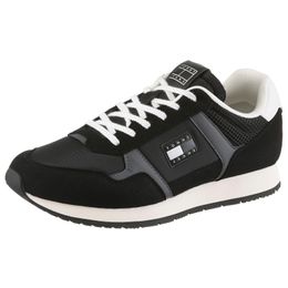 Sneaker Tommy Jeans "TJM RUNNER CASUAL", Herren, Gr. 40, schwarz-weiß (schwarz, weiß), Textil, kontrastfarbene Details, Sportlich, Schuhe, Freizeitschuh, Halbschuh, Schnürschuh mit seitlicher Logoflagge
