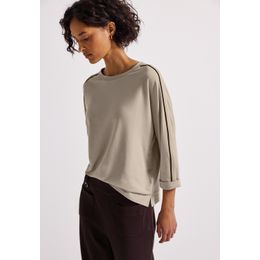 3/4-Arm-Shirt Street One, Damen, Gr. 42, beige (morning beige), Jersey, Obermaterial: 48% Baumwolle, 48% Modal, 4% Elasthan, unifarben, regular fit normal, U-Boot-Ausschnitt, Aufschlag, Shirts, mit Galonstreifen