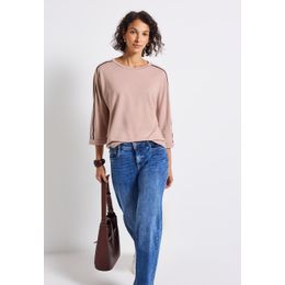 3/4-Arm-Shirt Street One, Damen, Gr. 42, faded rose, Jersey, Obermaterial: 48% Baumwolle, 48% Modal, 4% Elasthan, unifarben, regular fit normal, U-Boot-Ausschnitt, Aufschlag, Shirts, mit Galonstreifen