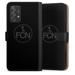 DeinDesign Galaxy A72 Handy Klapph&uuml;lle Handyh&uuml;lle aus Kunst Leder schwarz Flip Case 1. Fcn Logo 1. Fc N&uuml;rnberg Sideflip mit langer Lasche