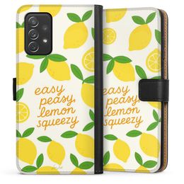 DeinDesign Galaxy A72 Handy Klapph&uuml;lle Handyh&uuml;lle aus Kunst Leder schwarz Flip Case Spruch Statement Lemon Sideflip mit langer Lasche