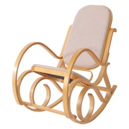MCW Schaukelstuhl Gallarate, Schwingsessel Fernsehsessel, Massiv-Holz ~ Eiche-Optik, Stoff/Textil beige