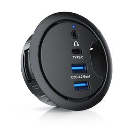 CSL Kabeldurchf&uuml;hrung mit USB Hub, 2x USB-A, 1x USB-C, Audioanschluss