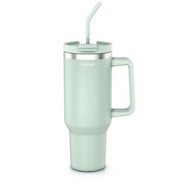 arendo Thermobecher 1200 ml, Edelstahl Tumbler mit Deckel, Henkel, Strohhalm, doppelwandig, vakuumdicht, auslaufsicher