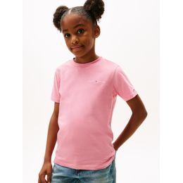 T-Shirt Tommy Hilfiger "MINI CORP T-SHIRT", M&auml;dchen, Gr. 7 (122), rosa (mystic pink), Single Jersey, Obermaterial: 100% Baumwolle, unifarben, regular fit normal, Rundhals, eingesetzt gerader Abschluss, Shirts T-Shirt, Kinder bis 16 Jahre