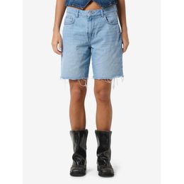 Jeansshorts Noisy may "NMHOLLA NW LOOSE SHORT AZ425LB NOOS", Damen, Gr. M (38), N-Gr, blau (light blau denim), Denim/Jeans, Obermaterial: 100% Baumwolle, unifarben, loose fit kniefrei, Jeans Jeansshorts, modisch offene S&auml;ume