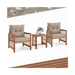 TecTake&reg; Lounge-Set, massives Holzgestell mit Polyrattan im Rope-Design, wasserabweisende, abnehmbare Polyesterbez&uuml;ge, Sessel mit je 2 h&ouml;henverstellbaren Kunststofff&uuml;&szlig;en
