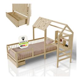 Juskys Kinderbett Yari - Integrierter Schreibtisch, Schublade, Pflegeleicht, 150 kg belastbar - natur