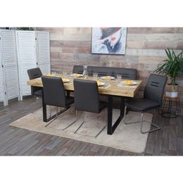 Esszimmer-Set MCW-H70, Esszimmergruppe Sitzgruppe Esszimmergarnitur, Stoff/Textil Edelstahl geb&uuml;rstet ~ grau-braun 160cm