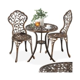 TecTake&reg; Aluminium Bistroset, f&uuml;r 2 Personen, im Vintage-Design, verspieltes Rankenmuster, St&uuml;hle mit h&ouml;henverstellbaren Kunststofff&uuml;&szlig;en