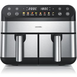 arendo HeiBluftfritteuse XXL Doppelkammer Airfryer SL, Dual Zone, Backofen, D&eacute;rrautomat, 2400 W, mit Zubeh&eacute;r, Touchscreen, 3D Umluftsystem, fettarmes gesundes Kochen