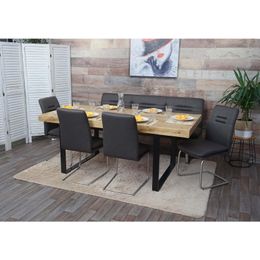 Esszimmer-Set MCW-H70, Esszimmergruppe Sitzgruppe Esszimmergarnitur, Stoff/Textil Edelstahl geb&uuml;rstet ~ grau-braun 180cm