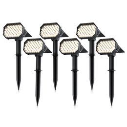 Brandson 6x LED Gartenstrahler Solar Erdspie&szlig;leuchte, Akku Gartenleuchte, Solarspotlight Wandmontage, Ein-/Ausschalter; mehrere Helligkeitsstufen, LED fest integriert, Warmwei&szlig;, Solarstrahler 80 Lumen, Solarleuchte warnwei&szlig;, f&uuml;r Garten, Balkon IP65