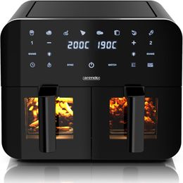arendo Hei&szlig;luftfritteuse XXL, Doppelkammer Airfryer 9 L, Dual Zone, Sichtfenster mit Beleuchtung, 2400 W, Zubeh&ouml;r, Touchscreen, 3D Umluftsystem