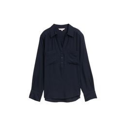 Tom Tailor Damen Crinkle Bluse mit Brusttaschen, blau, Uni, Gr. 36