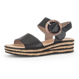 Gabor Damen Keilsandalette, Gr. 37, schwarz, Glattleder, unifarben, Schuhe, Sommerschuh, Riemchensandale, Klettverschluss unter der Zierschnalle