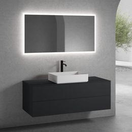 neoro n50 Unterschrank B: 140 cm mit 2 Ausz&uuml;gen, Waschtisch B: 58 cm wei&szlig; matt, mit n30 Spiegel,, BN0065WM+BN0496BM+BN0408BM+BN0006MI,