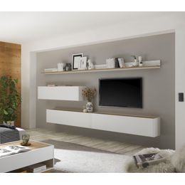 Wohnwand Inosign "City/Giron, moderne Anbauwand, Komplettset in vielen Farben verfügbar", weiß, B:340cm H:180cm T:30cm, Holzwerkstoff, Kastenmöbel-Sets, enthält drei Hängeschränke & zwei Wandboards