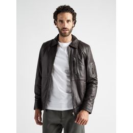 Lederjacke JCC "31018159", Herren, Gr. 48, braun, Obermaterial: 100% Lammleder (Glattleder); Innenfutter unterer Teil: 100% Baumwolle; Innenfutter oberer Teil: 100% Polyester; Wattierung: 100% Polyester; Ärmelfutter: 100% Polyester, mit Knopf, Jacken
