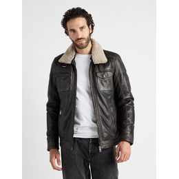 Bikerjacke JCC "3102102", Herren, Gr. L, schwarz, Obermaterial: 100% Leder, Lamm; Lining: 100% Polyester; Strick: 100% Polyester; Ärmelfutter: 100% Polyester; Kunstfell: 100% Polyester, mit Knopf, Jacken