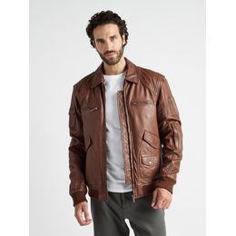Lederjacke JCC "3102163", Herren, Gr. 50, braun (cognac), Obermaterial: 100% Leder, Lamm; Lining : 50% Polyester, 50% Baumwolle; Ärmelfutter: 100% Polyester; Strick: 100% Baumwolle, Jacken