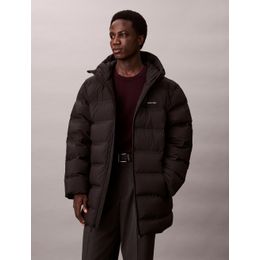 Steppmantel Calvin Klein "LS BONDED CHNNLD LONG HOODED PUF", Herren, Gr. L, schwarz, Web, Obermaterial: 100% Polyester, unifarben, regular fit ca. Mitte Oberschenkel, Rundhals, eingesetzt gerader Abschluss, Mäntel, Mit Rundhalsausschnitt, regular fit