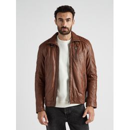 Bikerjacke JCC "31020351", Herren, Gr. 48, braun (light cognac), Obermaterial: 100% Lammleder; Innenmaterial: 90% Baumwolle, 10% Polyester; Ärmelfutter: 100% Polyester, mit Knopf, Jacken