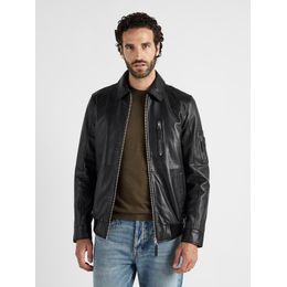 Lederjacke JCC "31018159", Herren, Gr. 48, schwarz, Obermaterial: 100% Lammleder (Glattleder); Innenfutter unterer Teil: 100% Baumwolle; Innenfutter oberer Teil: 100% Polyester; Wattierung: 100% Polyester; Ärmelfutter: 100% Polyester, mit Knopf, Jacken