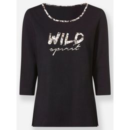 Heine Witt Damen 3/4-Arm-Shirt mit Leo-Details, schwarz, Gr&ouml;&szlig;e 46