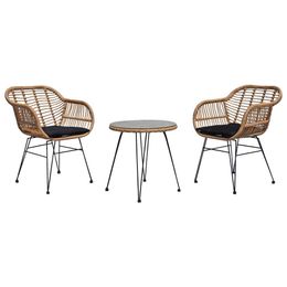 Ambia Garden Balkonset , Braun, Grau, Natur , Metall, Kunststoff, Glas, Textil , 3-teilig , Füllung: Polyester , Balkonmöbel, Balkonmöbel-Sets