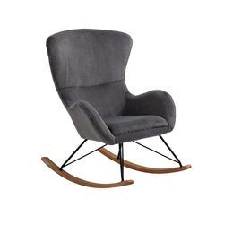 Salesfever Schaukelstuhl modern mit robusten Holz-Kufen und Lammfelloptik in Dunkelgrau | Gr.: onesize