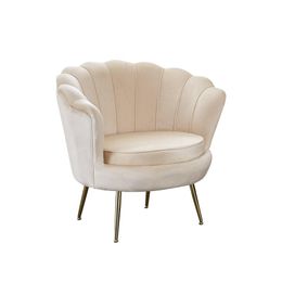 Salesfever Loungesessel im Muscheldesign Chromgestell in Goldoptik & Samtbezug in Beige | Gr.: onesize