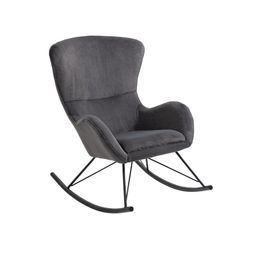 Salesfever Schaukelstuhl mit schwarzem Metall-Kufengestell und Lammfelloptik in Dunkelgrau | Gr.: onesize