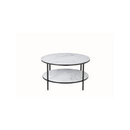 Salesfever Couchtisch rund 80 cm mit 2 Glasplatten Marmoroptik Metallgestell in Schwarz | Gr.: onesize